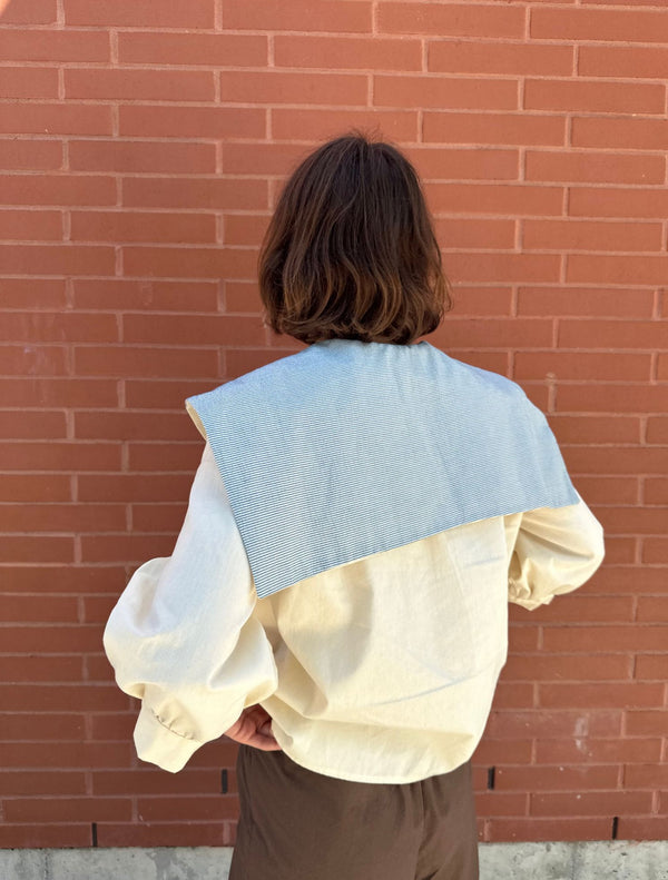 Maritime Blouse - Cream and Bice Blue – Local Woman